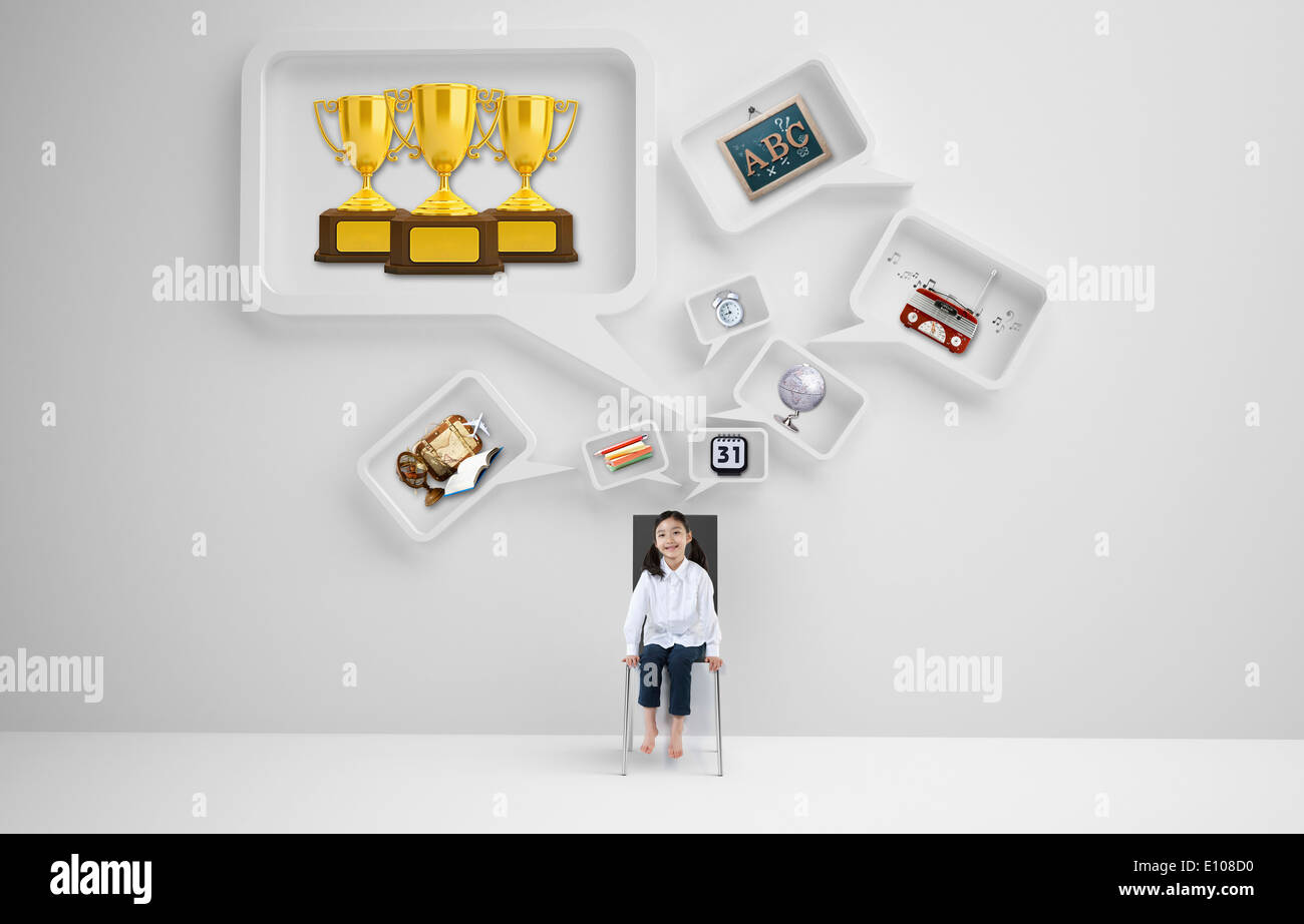 a girl thinking of different objects of life Stock Photo - Alamy