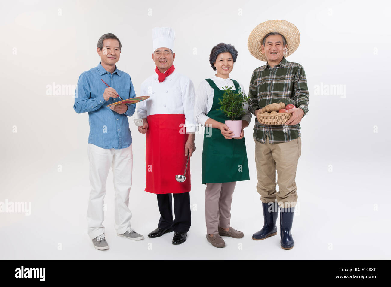 four old people from different professions posing Stock Photo - Alamy