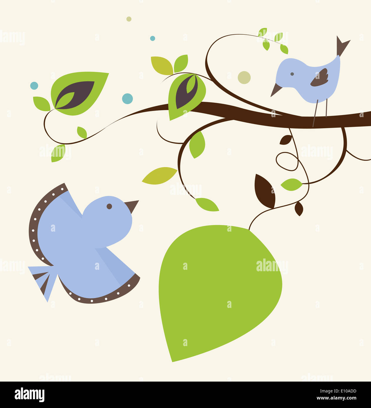two birds flying around a tree branch Stock Photo - Alamy
