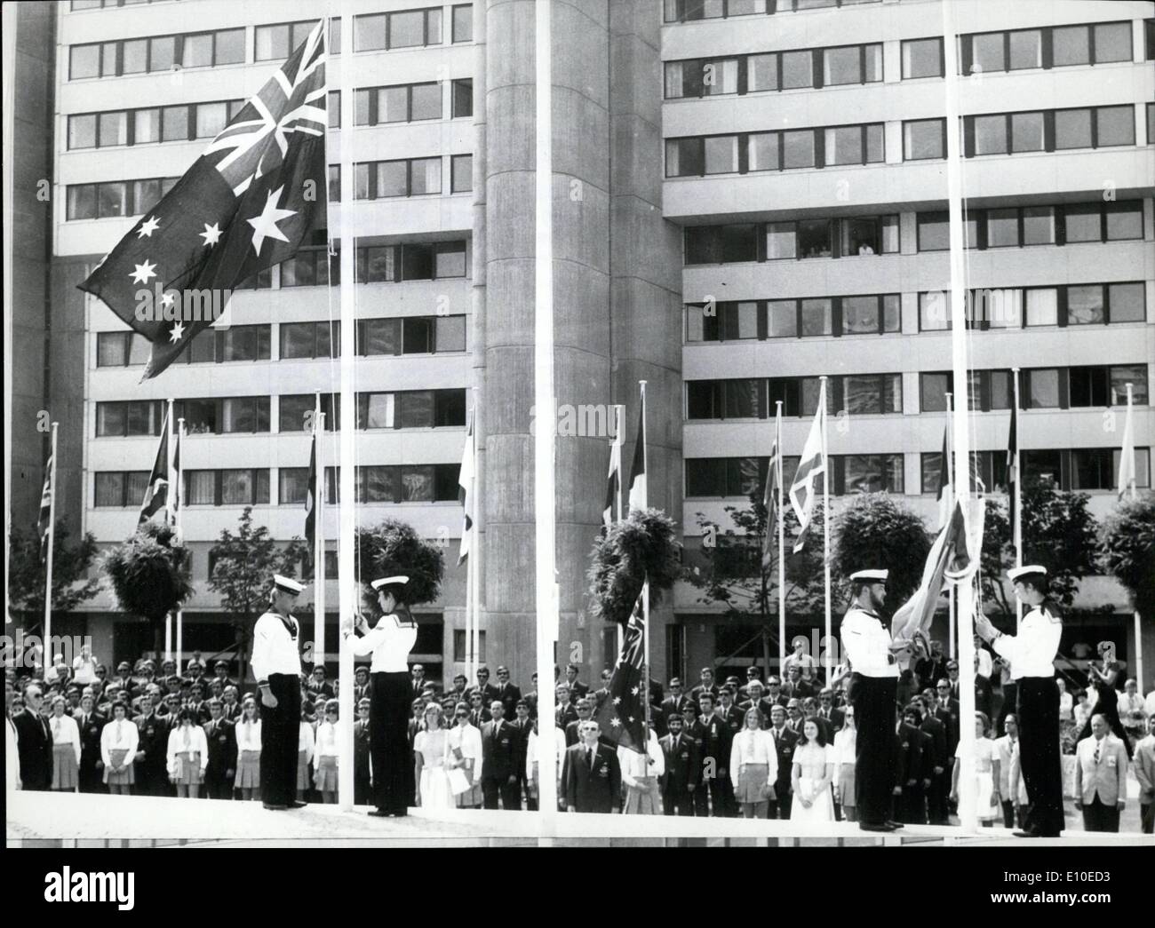 First flags officially hoisted at village hi-res stock photography and ...