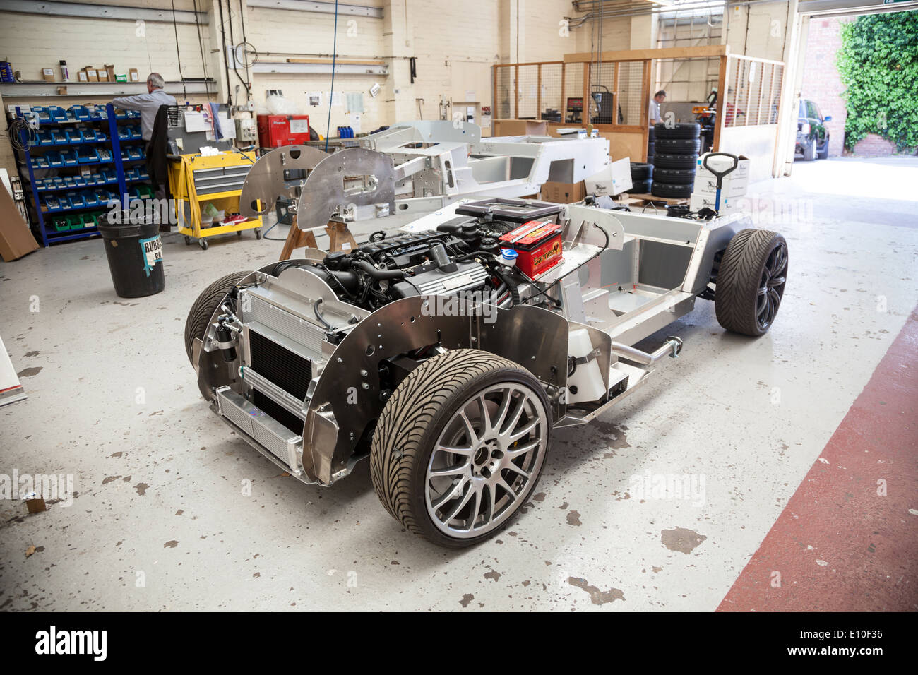 An aluminium chassis of a car at the Morgan Motors Car factory Stock ...