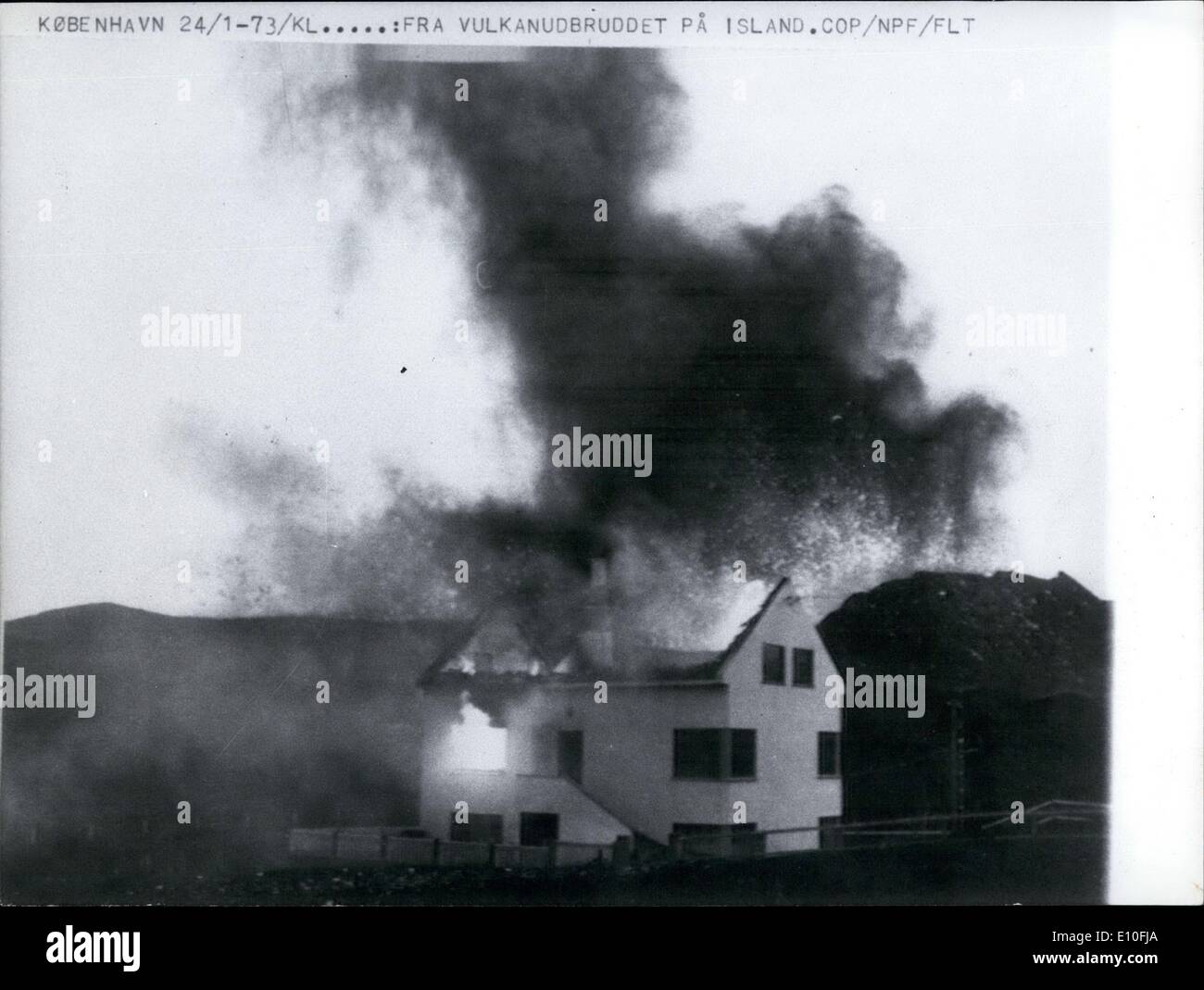 Jan. 01, 1973 - Fire following the eruption of Helgafell volcano ...