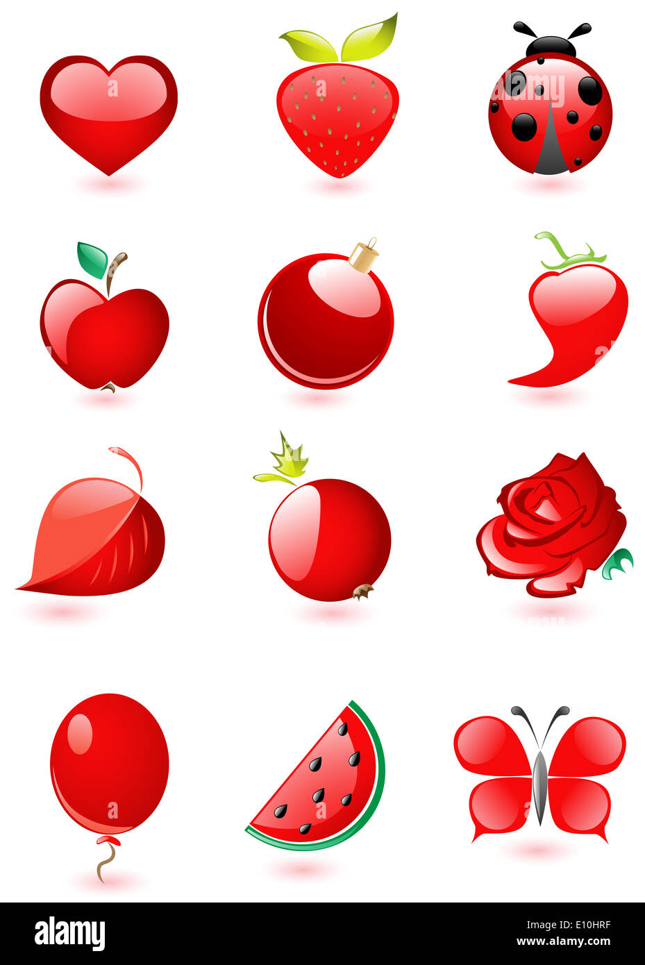 Collection of glossy red icons with drop shadow Stock Photo - Alamy