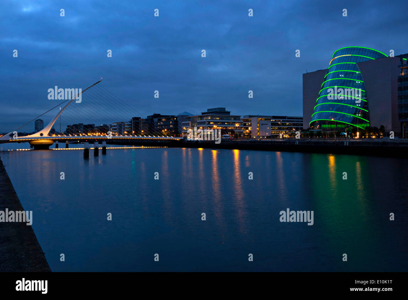 Dublin Convention center illuminated at night with the Samuel Beckett ...