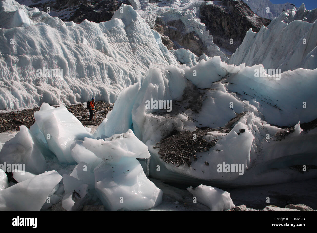 Trekking in the Khumbu Ice Fall near the Everest Base Camp Stock Photo ...