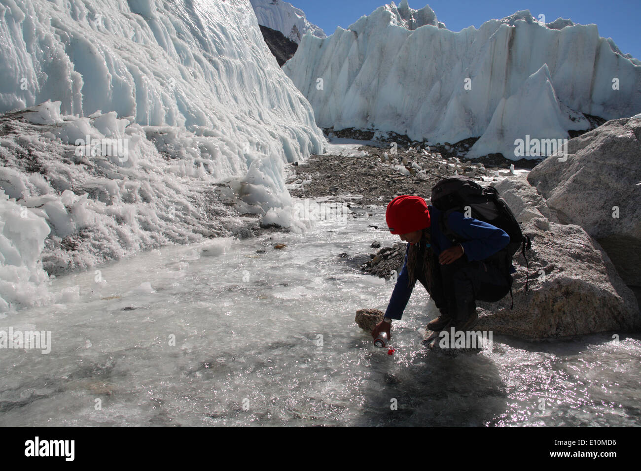 Trekking in the Khumbu Ice Fall near the Everest Base Camp Stock Photo ...