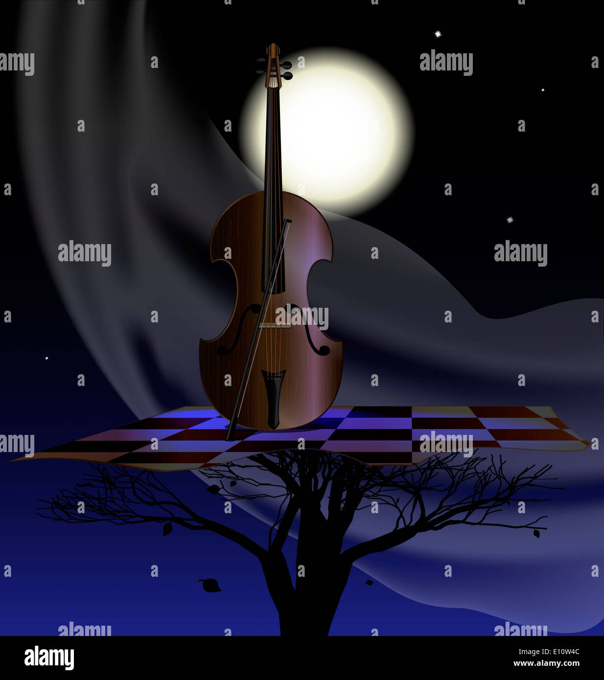 night, moon, abstract tree and stringed instrument Stock Photo - Alamy