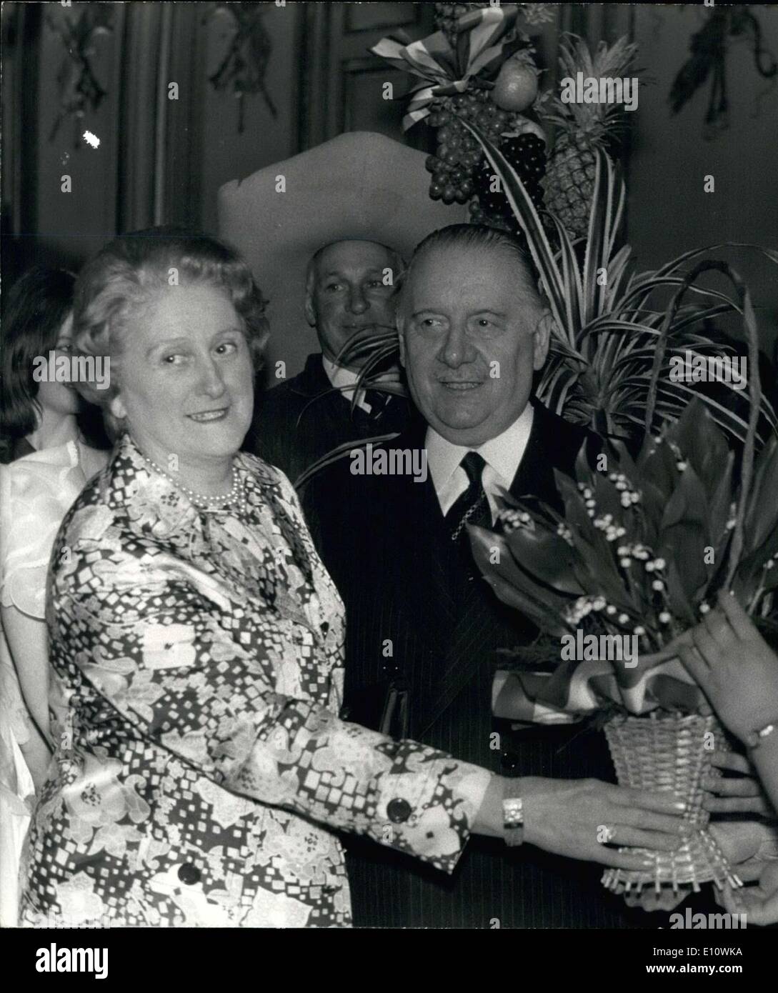May 01, 1974 - Mrs. and Mr. Alain Poher at the Elysse for May Day Stock ...