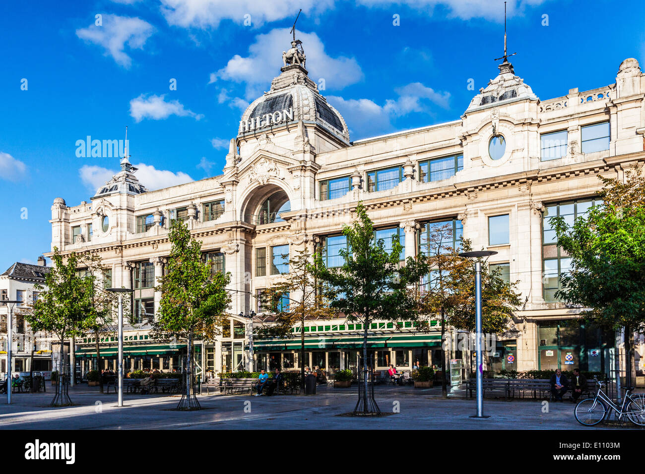 The grand architecture of the Hilton Hotel in the centre of Antwerp ...