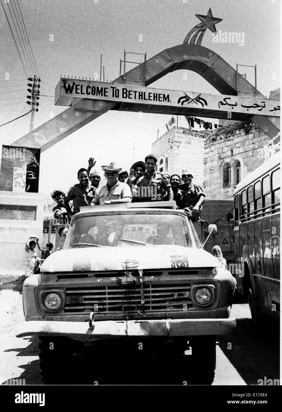 Feb 13, 1975; Bethlehem, Palestine; Truck load of Arab men leaving ...