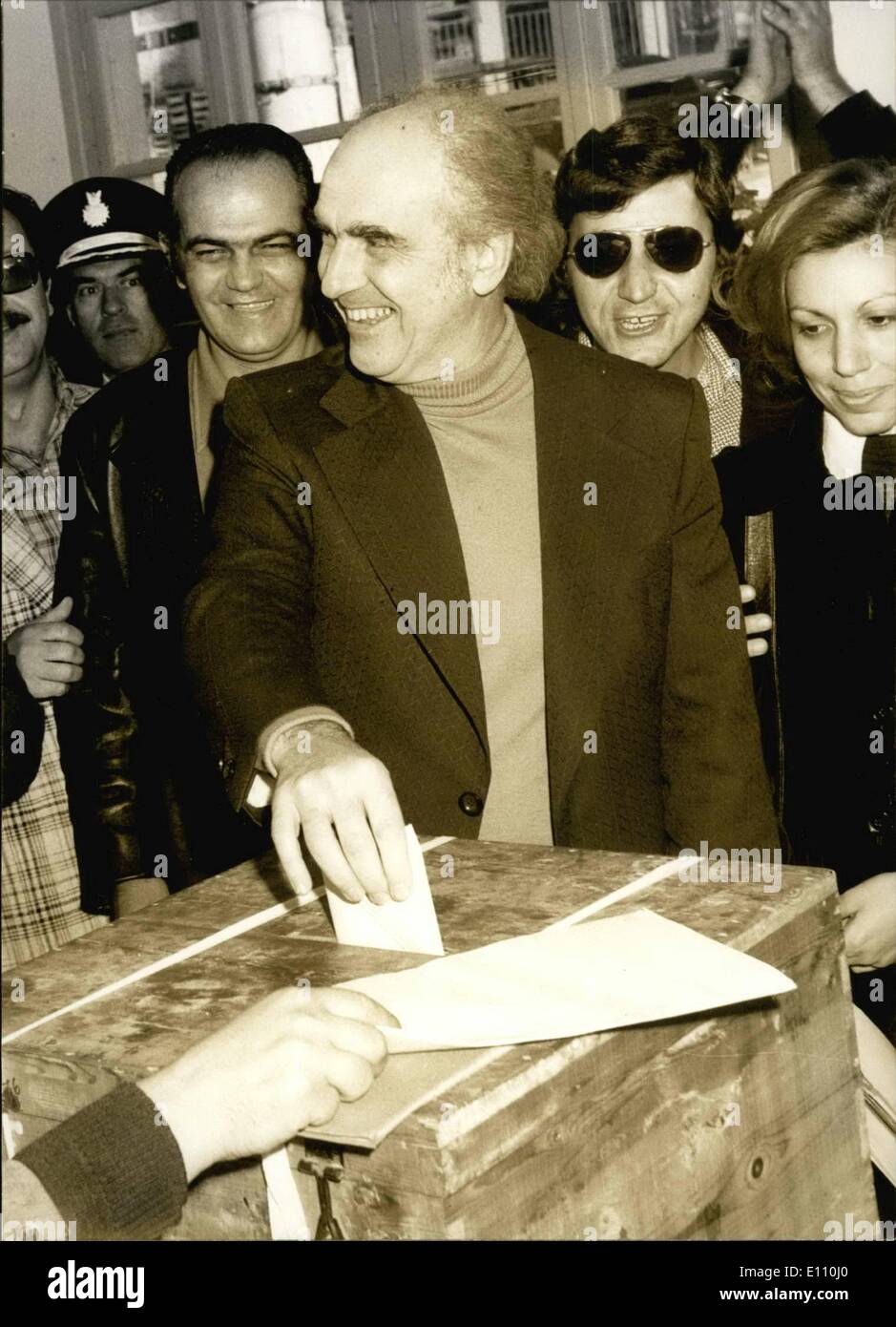 Nov. 11, 1974 - Andreas Papandreou costing his vote Greek elections ...