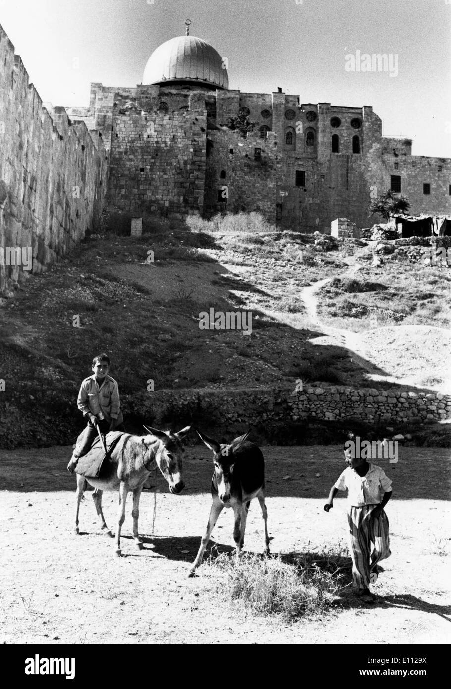 Apr 26, 1975; Jerusalem, Israel; Arab kids and donkeys near the dome ...
