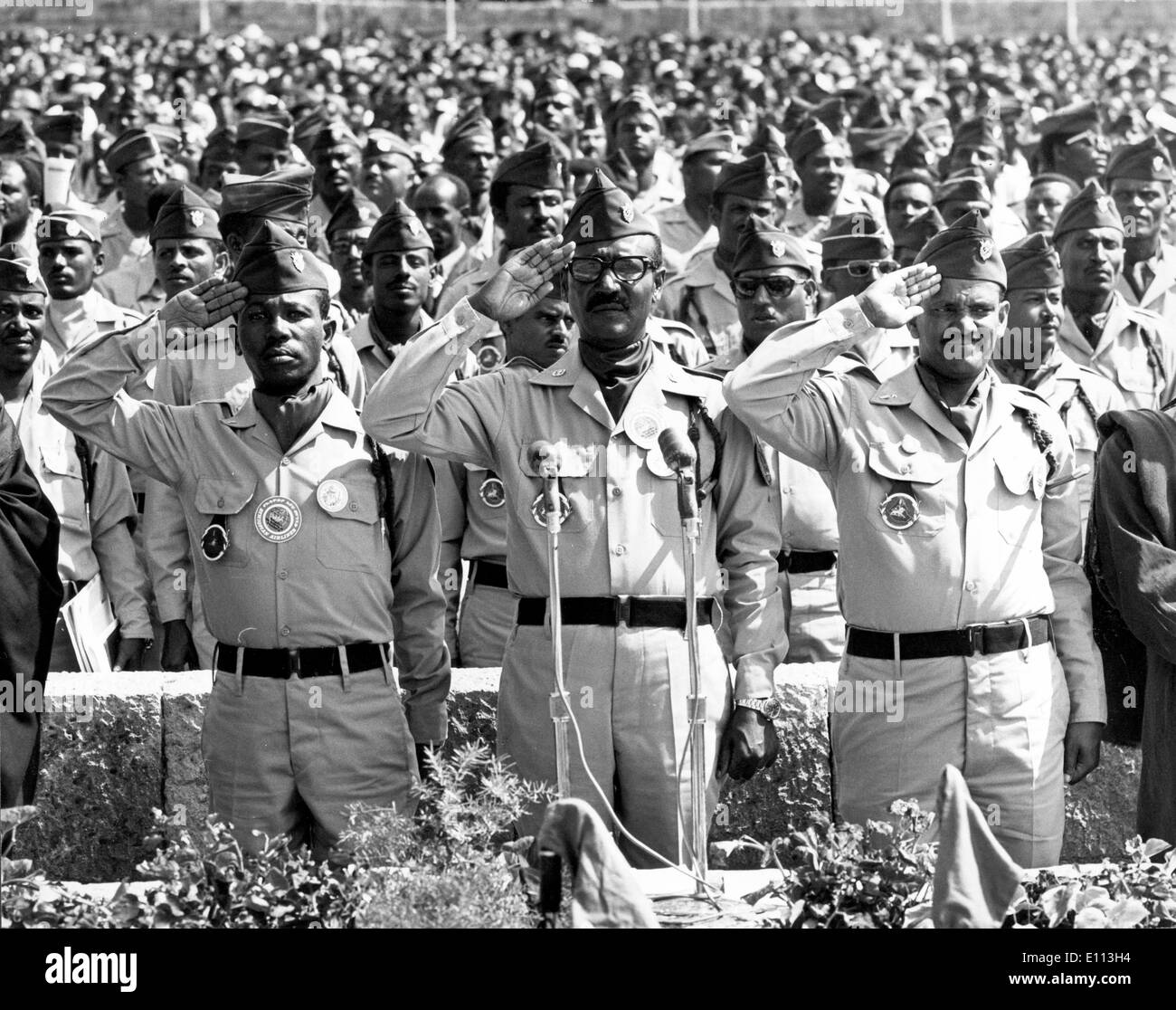 Oct 08, 1975; Awasa, Ethiopia; Ethiopian leaders (from L-R) Major HAILE ...