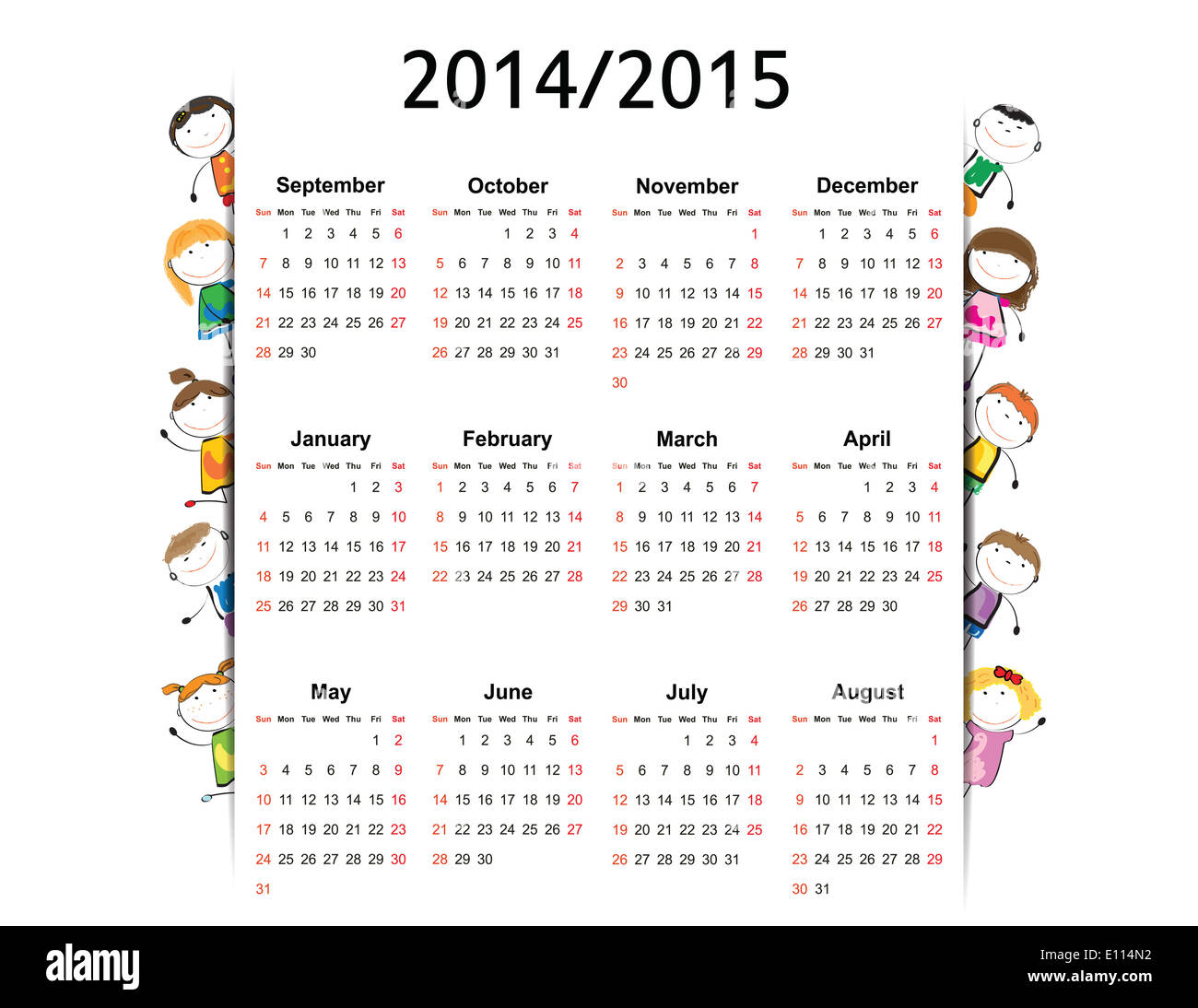 School calendar on years 2014 and 2015 Stock Photo - Alamy