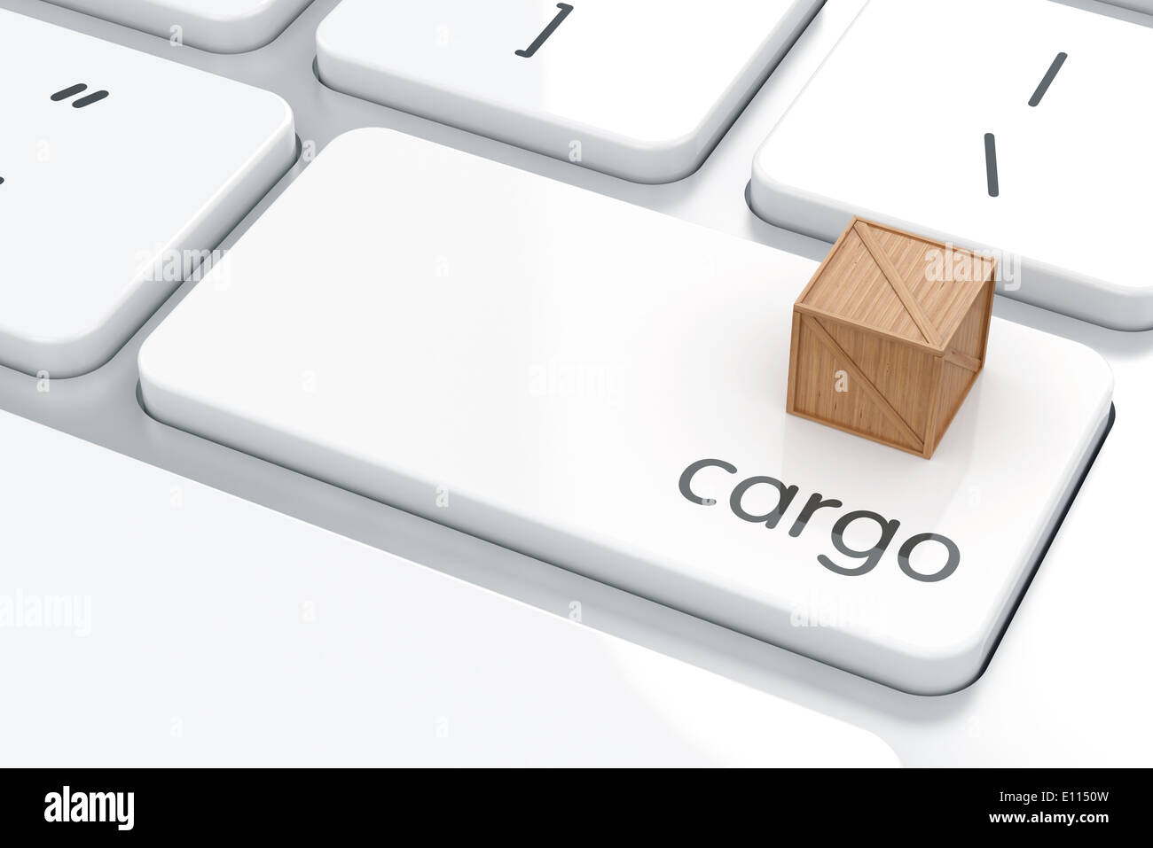 3d render of Enter button with cargo container. Cargo shipping concept ...