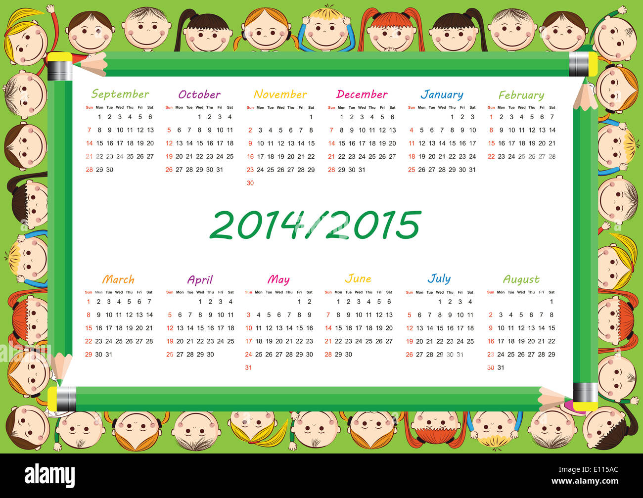 School calendar on years 2014 and 2015 Stock Photo - Alamy