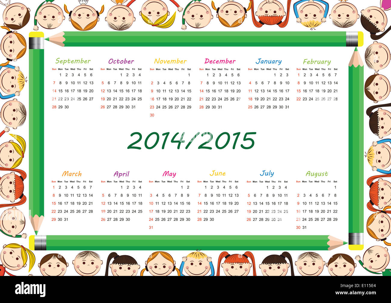 School calendar on years 2014 and 2015 Stock Photo - Alamy