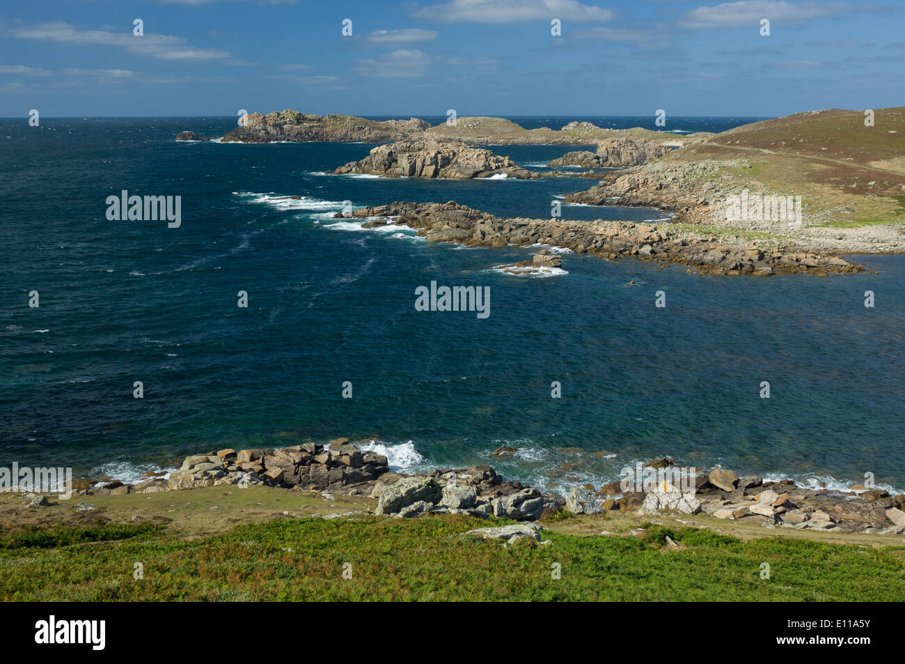 Rugged coastline of Bryher Island, Isles of Scilly, Cornwall, England ...
