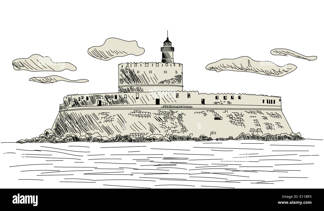 Rhodes ancient fortress drawing hi-res stock photography and images - Alamy