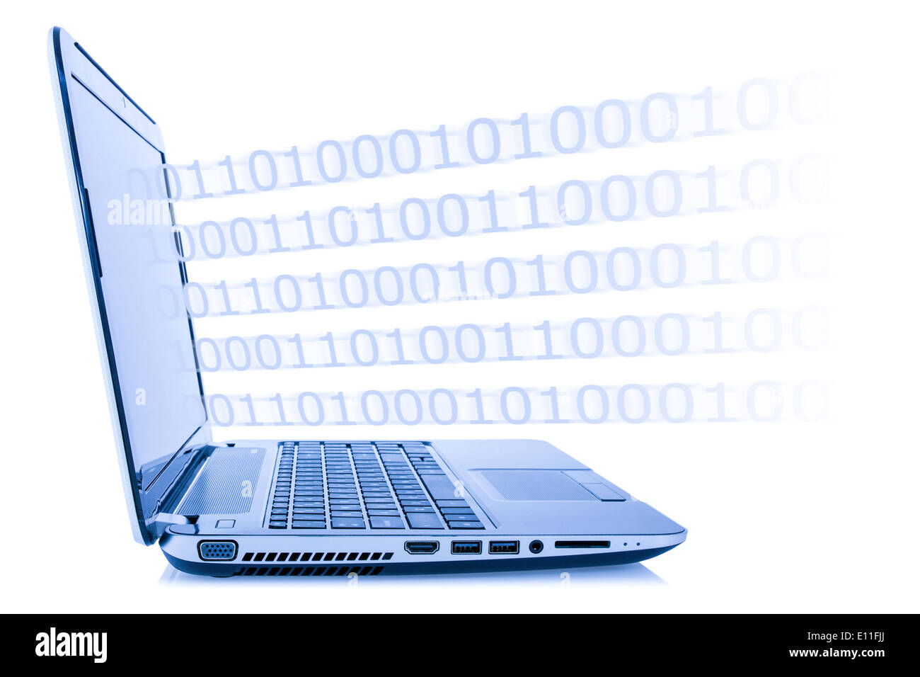 Computer technology concept. Program code coming out from laptop ...