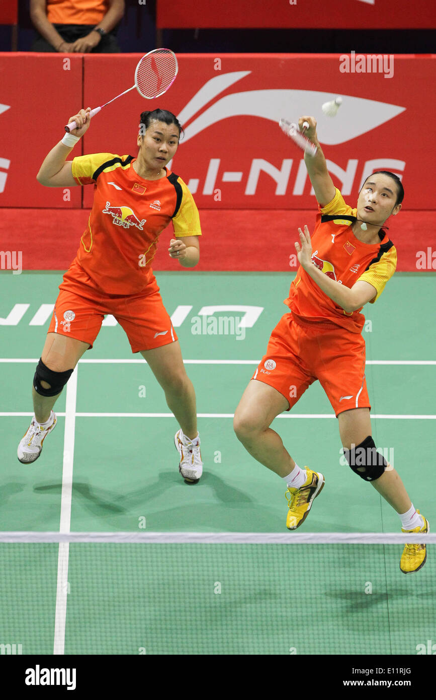 New Delhi. 21st May, 2014. China's Bao Yixin (R) and Tang Jinhua compete against Chinese Taipei ...