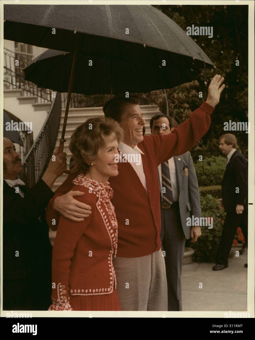 Jan. 1, 1980 - President and Mrs. Reagan waving to crowd upon arrival ...