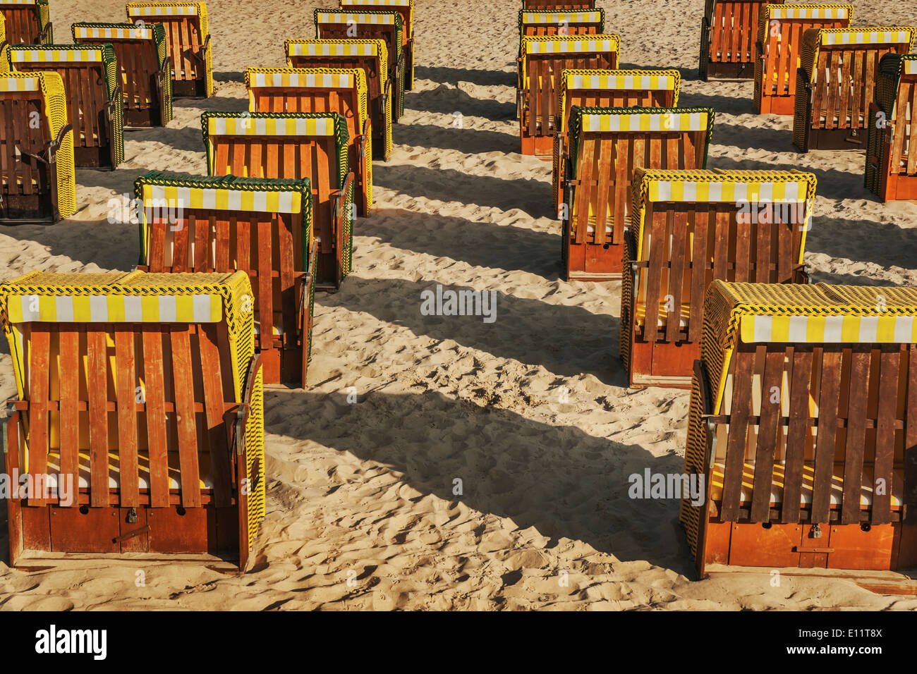 Beach chairs at the Baltic Sea beach, Baltic resort Binz, Ruegen Island ...