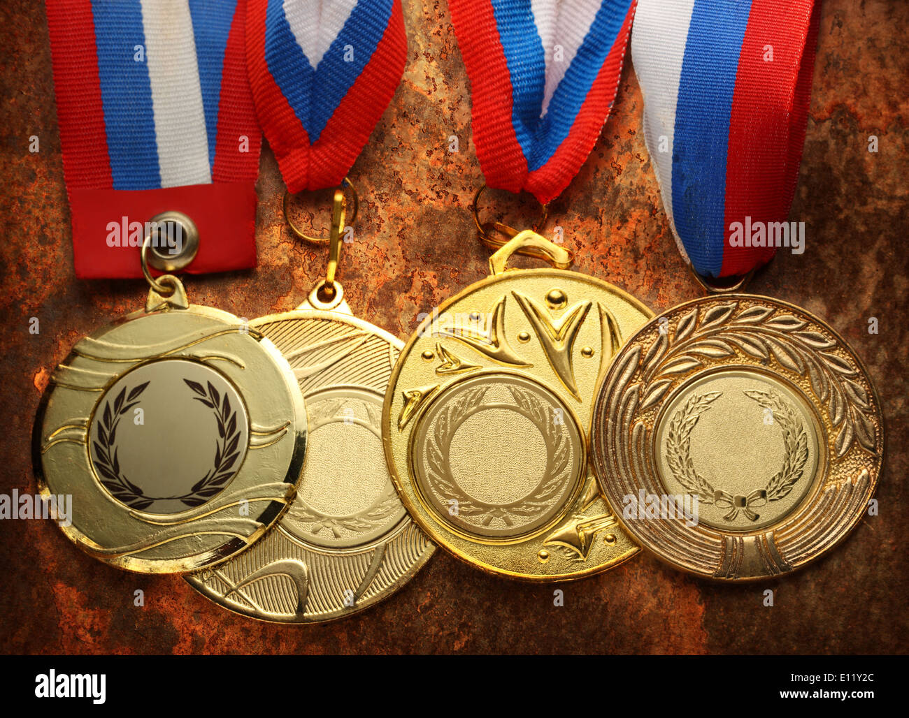Metal medals with tricolor ribbon Stock Photo - Alamy