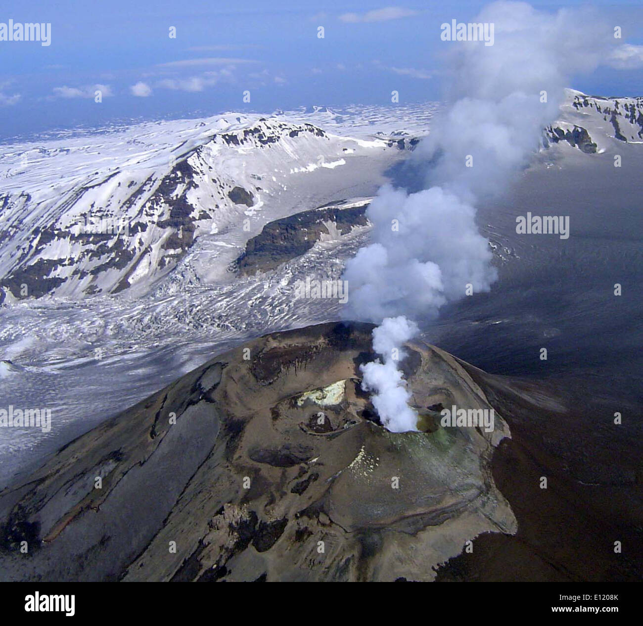 Mount Veniaminof, an active volcano in Alaska, has a smoking crater ...