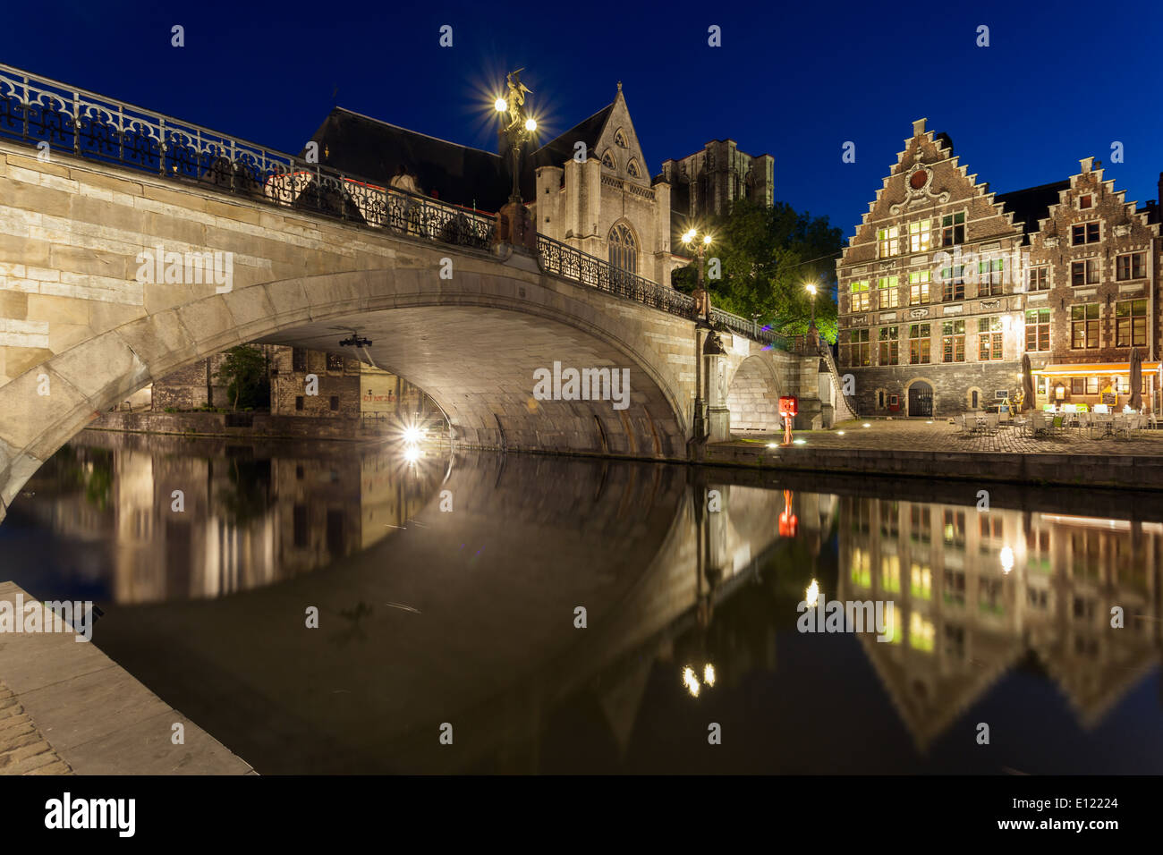 Evening at St Michael's Bridge, Ghent, Belgium Stock Photo - Alamy