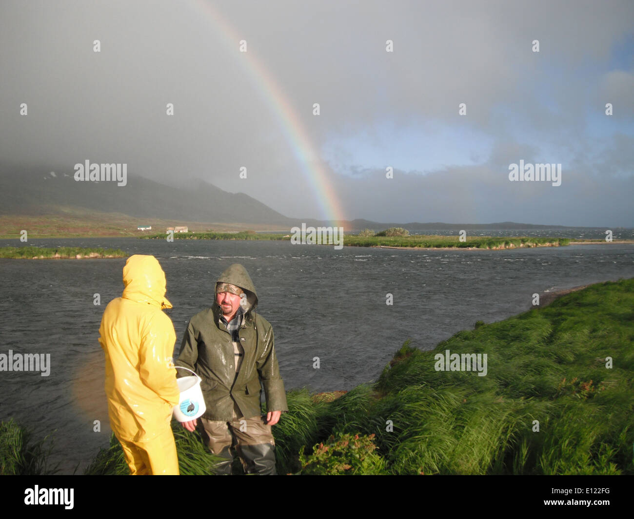 A vibrant rainbow arcs over Ugashik Narrows, a scenic location in ...