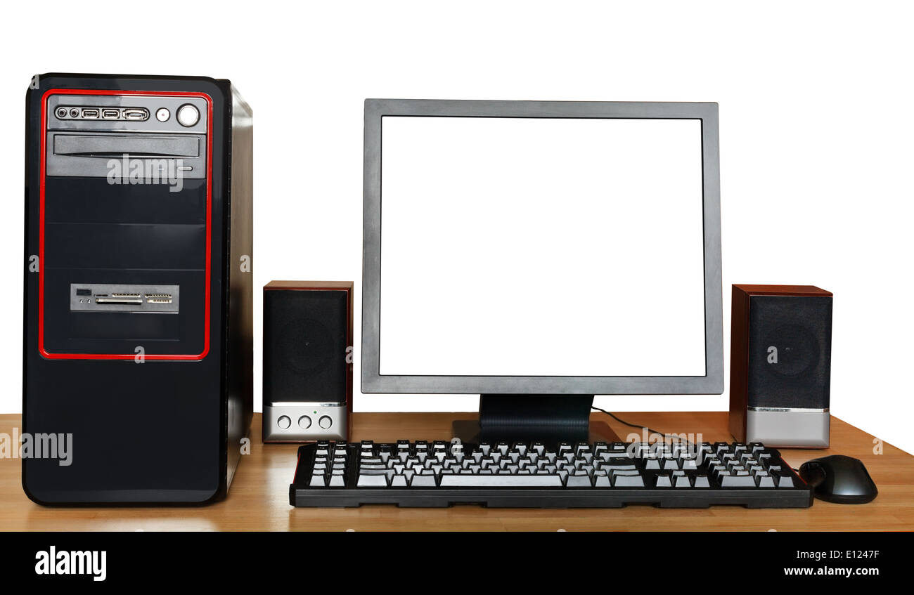 desktop computer, display with cut out screen, keyboard, mouse ...