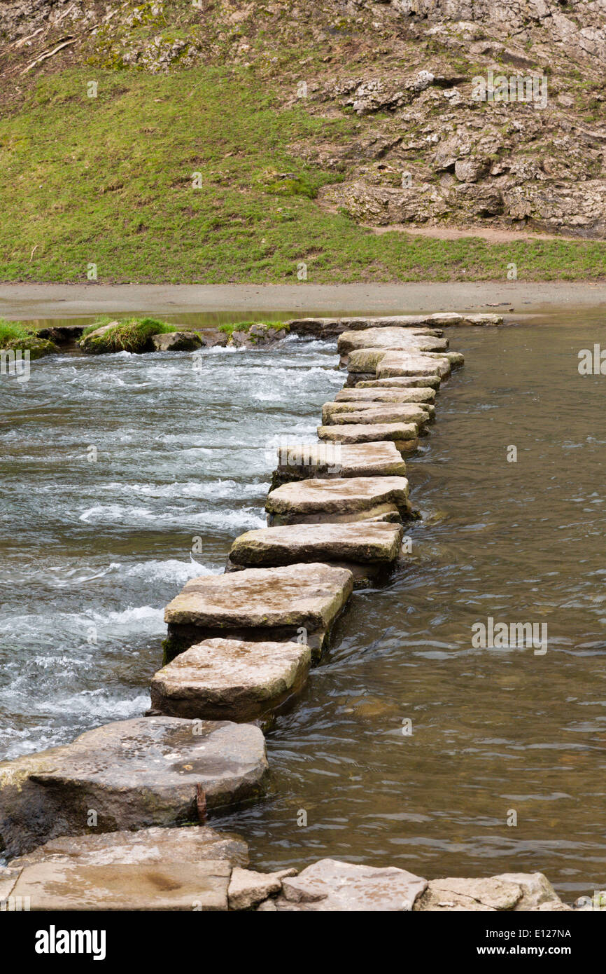 Stepping stones over the River Dove, Dovedale, Peak District ...