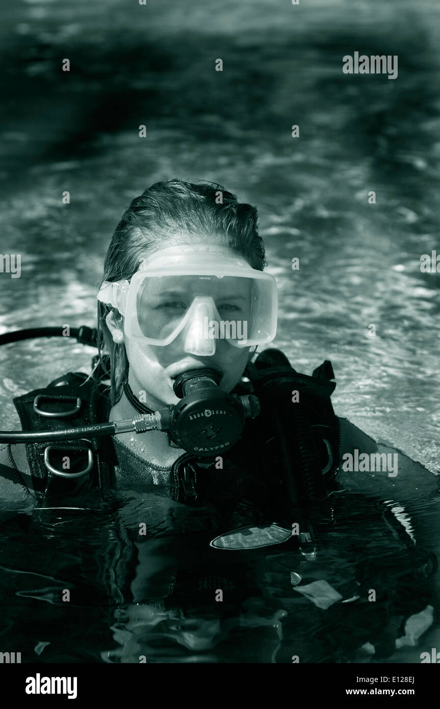 Scuba diver at the surface Stock Photo - Alamy
