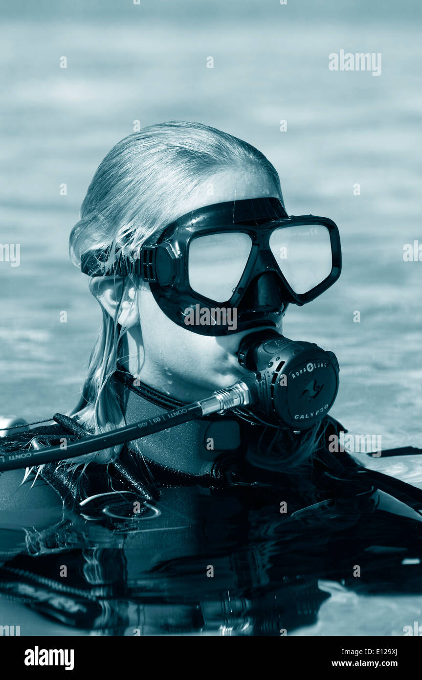 Scuba diver at the surface Stock Photo - Alamy