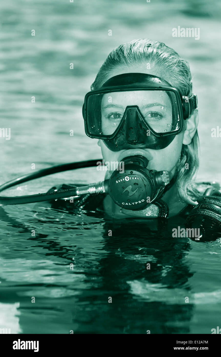 Scuba diver at the surface Stock Photo - Alamy