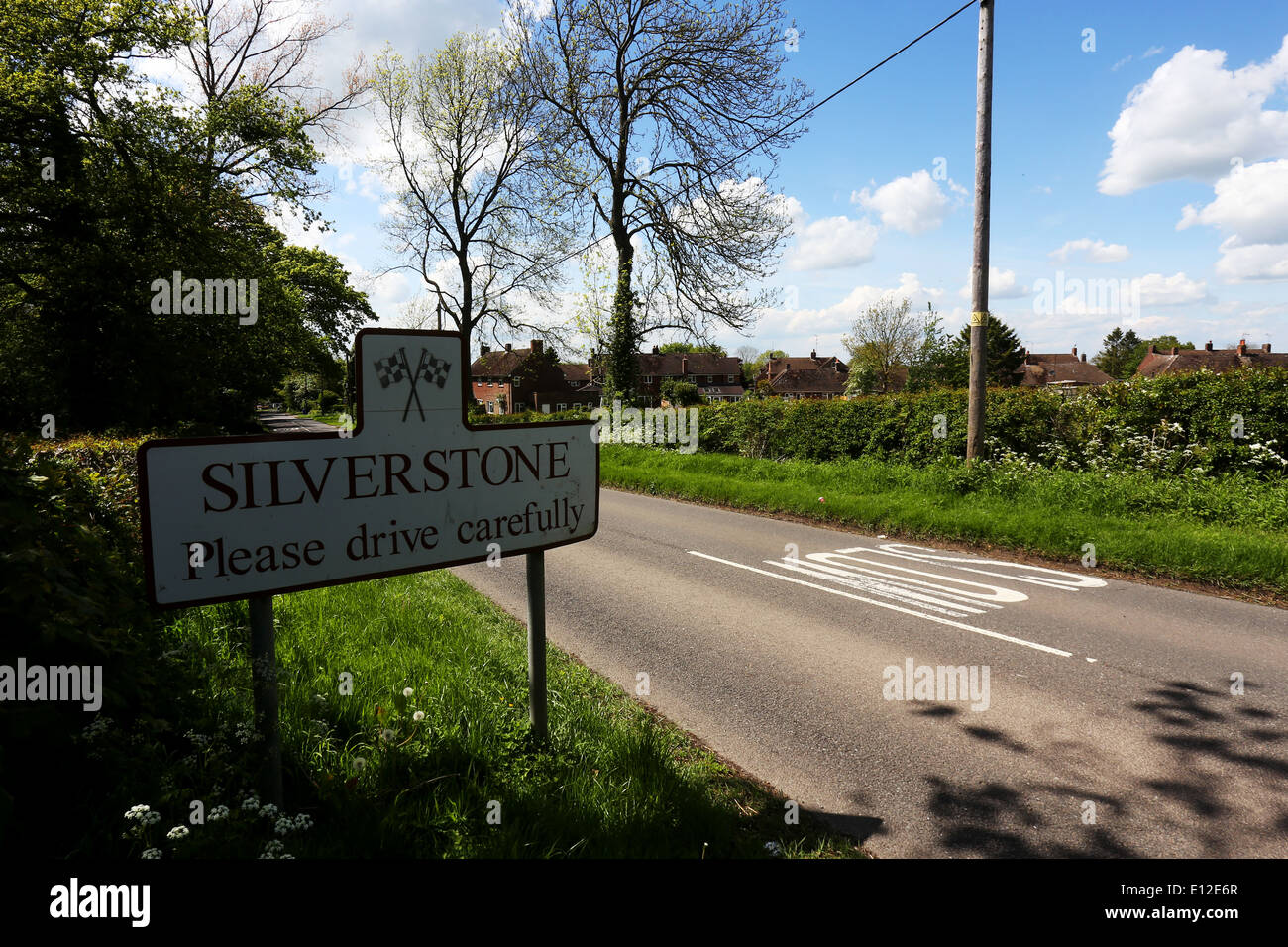Silverstone "please drive carefully" sign Stock Photo - Alamy
