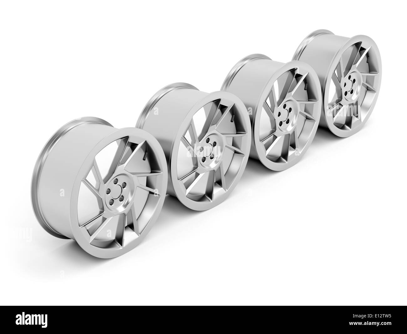 Group of car alloy rims on white background Stock Photo - Alamy