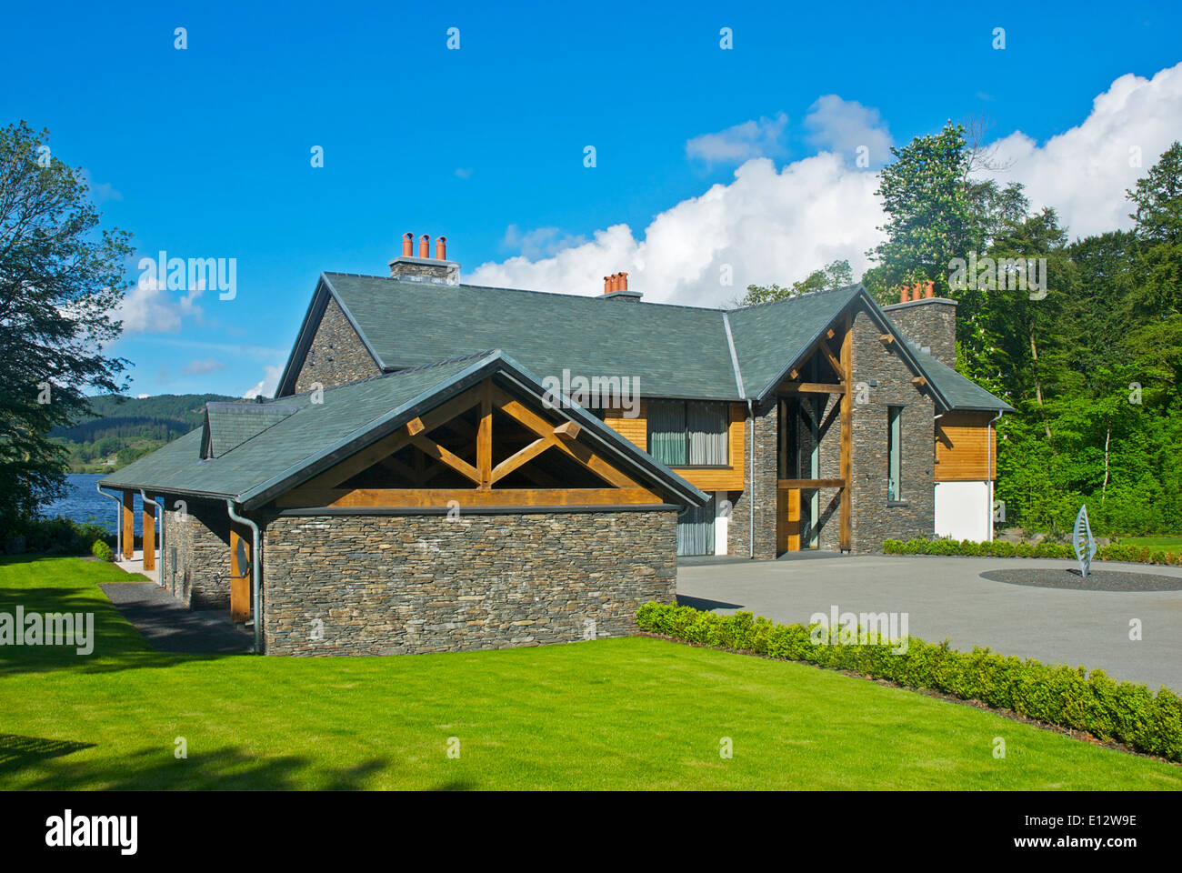New house built on the shore of Lake Windermere, Lake District National ...
