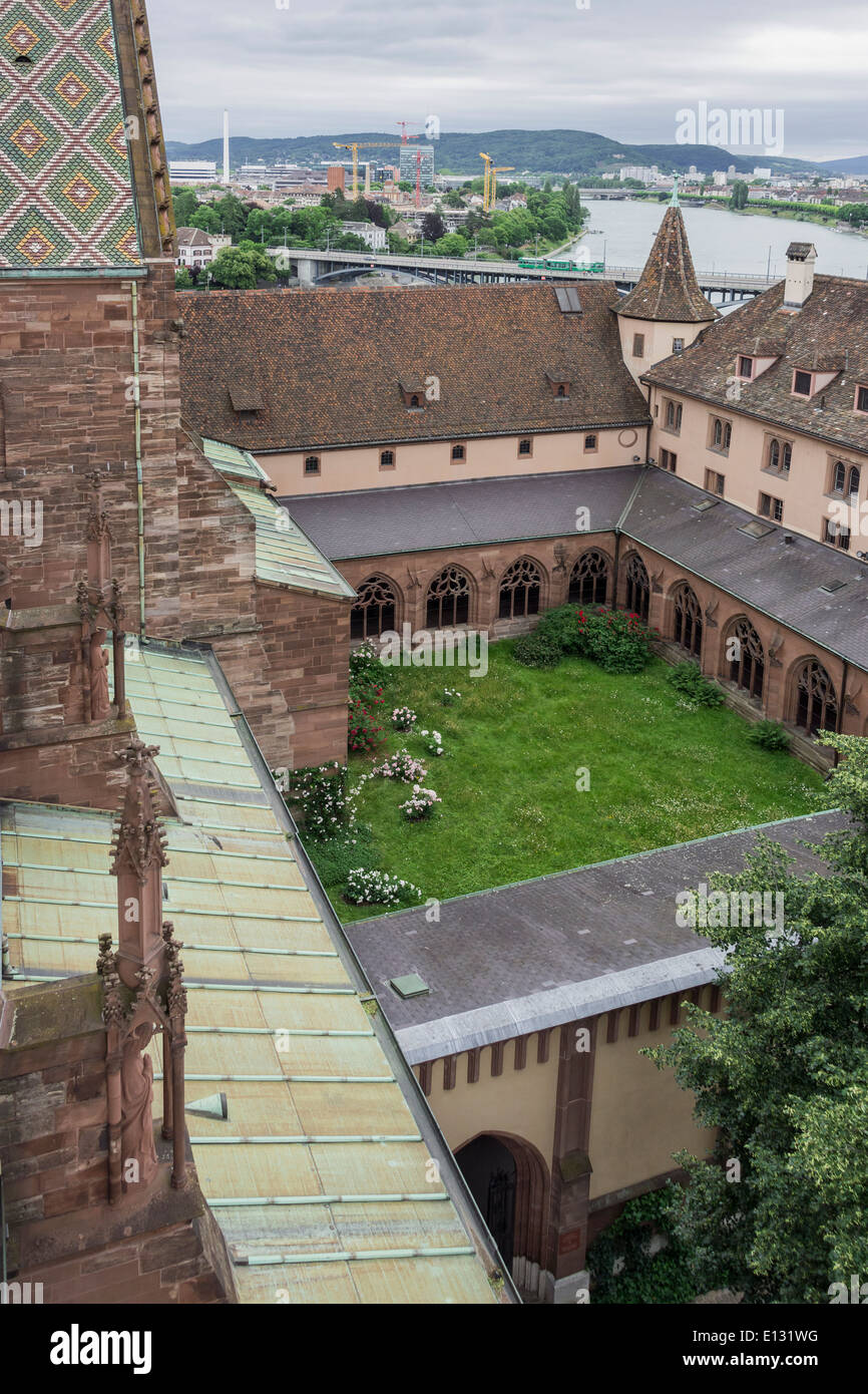 Large cloister of the Basel Munster, Old Basel, Switzerland Stock Photo ...