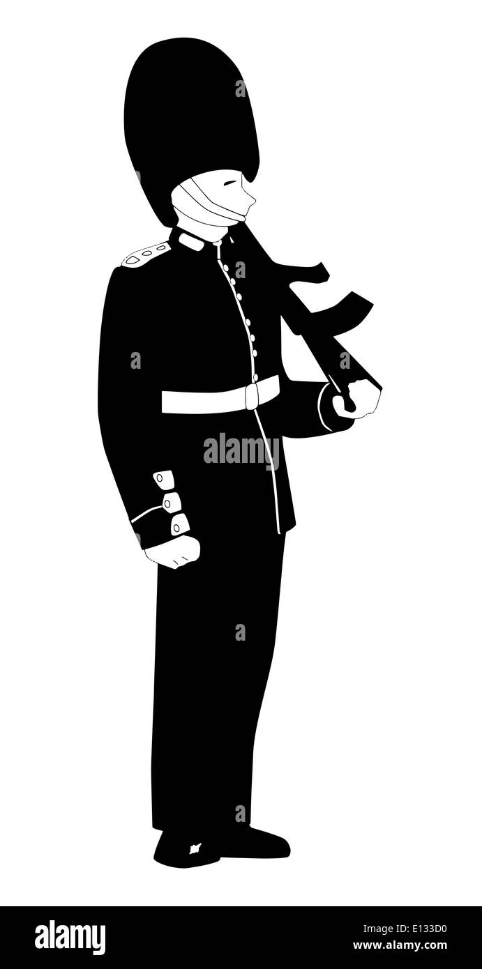 A British Coldstream Guard on duty against a white background Stock ...