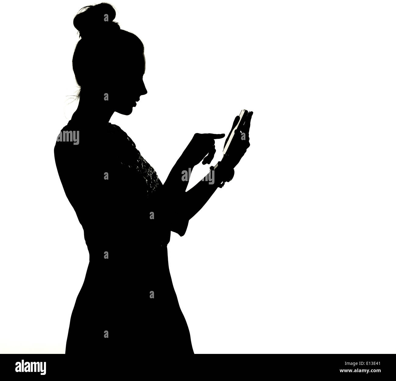 Lady using phone holding Cut Out Stock Images & Pictures - Alamy
