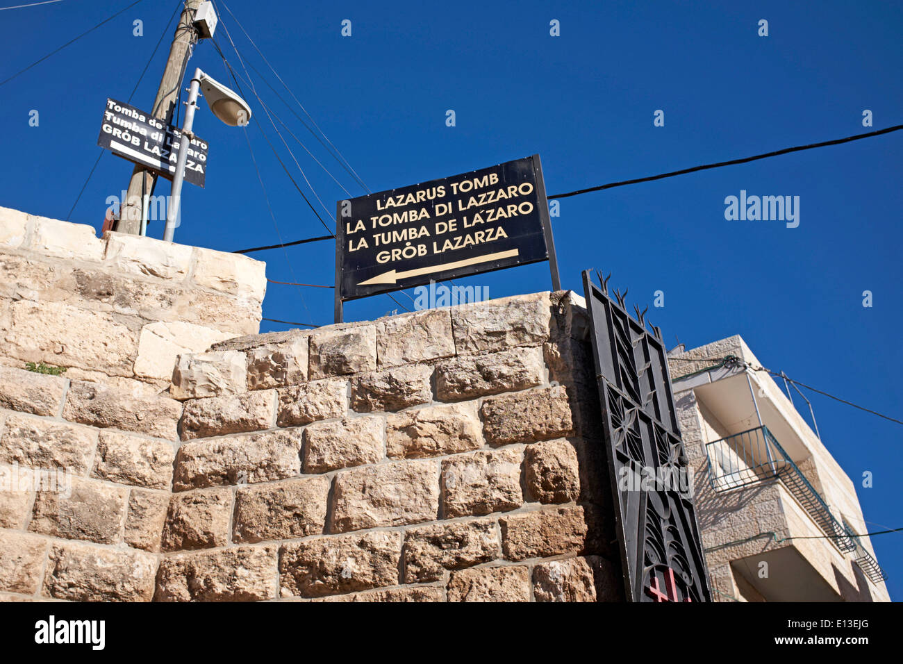 Sign for The Tomb of Lazarus in the West Bank town of al-Eizariya ...