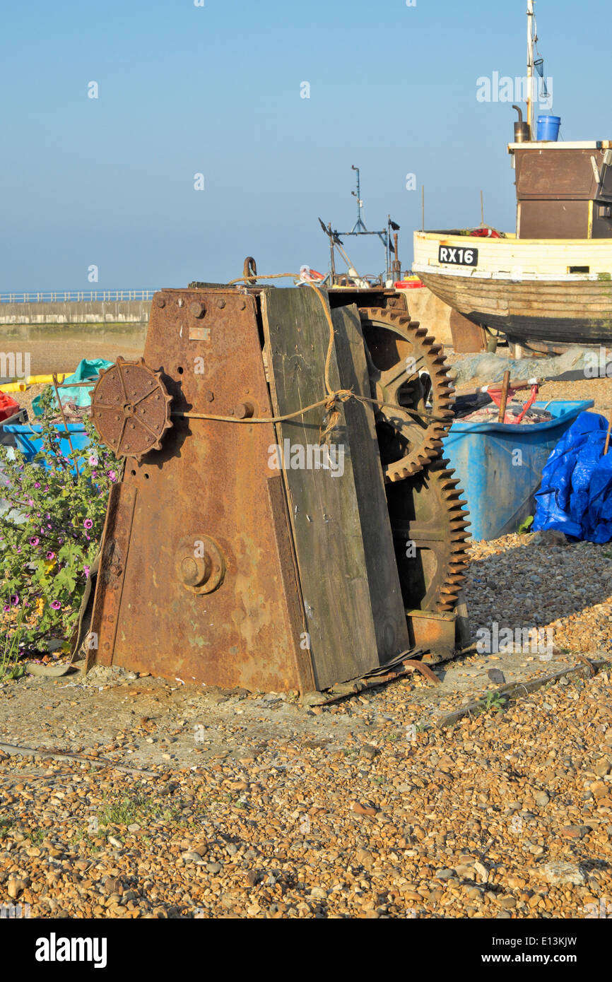 Rusty old winch on Hastings Stade beach East Sussex England UK GB Stock ...