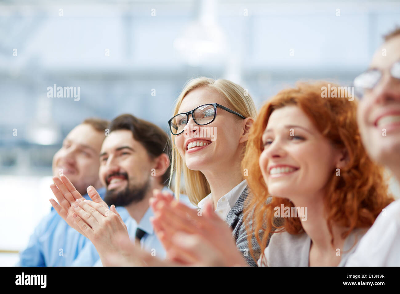 Happy man applauding on white hi-res stock photography and images - Alamy