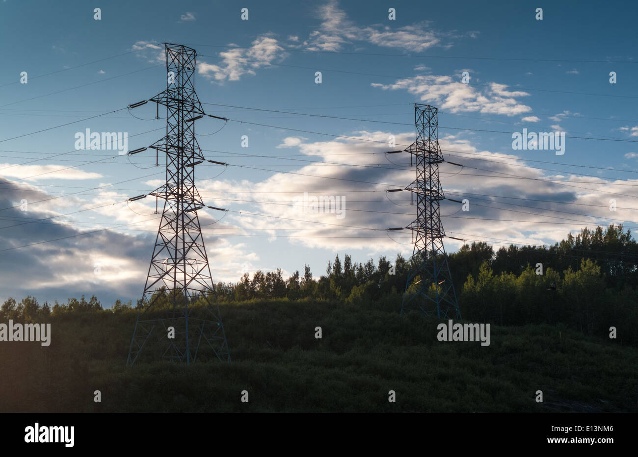 Low angle view of electricity pylon, Quebec, Canada Stock Photo - Alamy