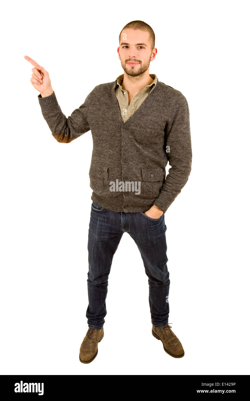 young casual man full body pointing, isolated on white Stock Photo - Alamy