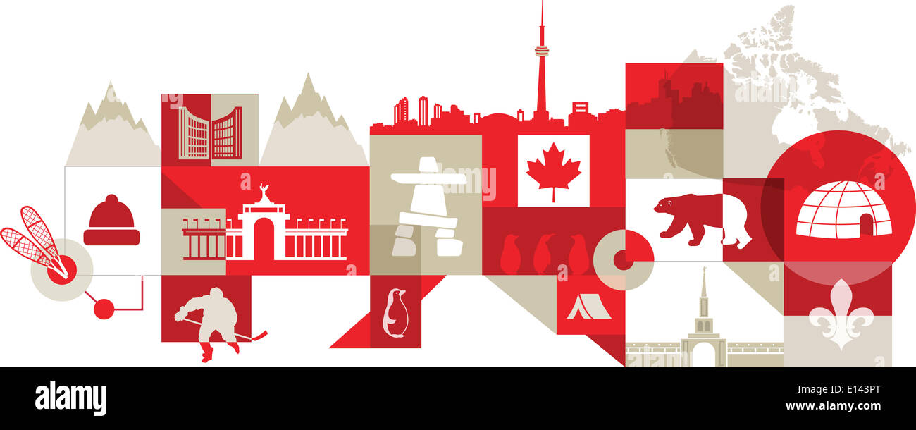 Illustrative collage of Canadian lifestyle over white background Stock ...
