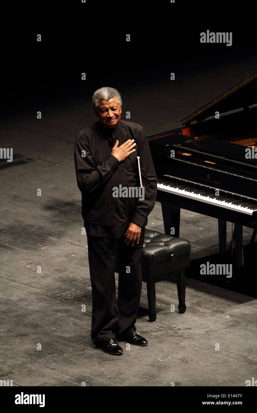 South African pianist Abdullah Ibrahim thanks the audience after his ...