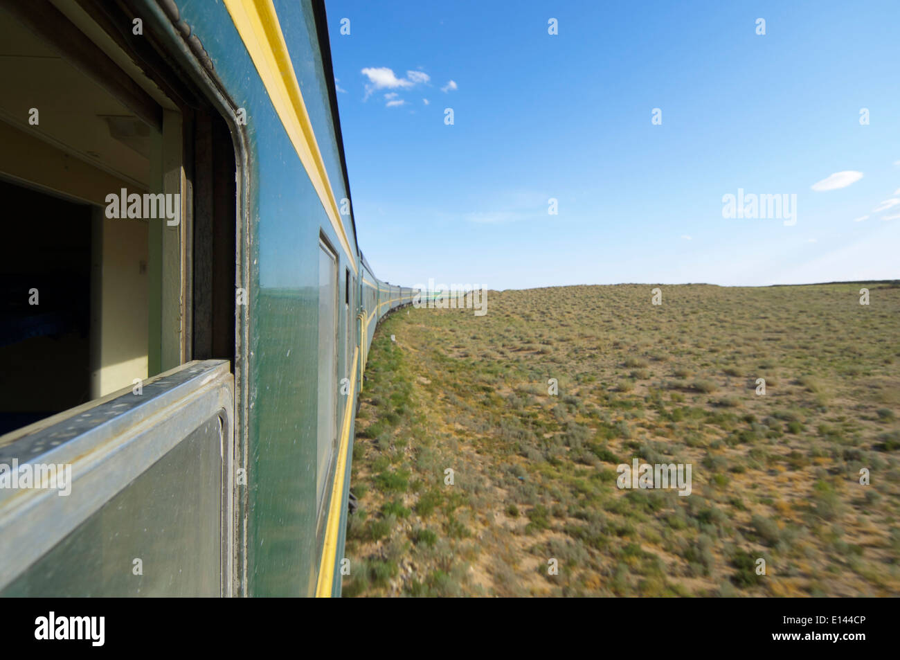Trans Mongolian Train across the mongolian steppe, Mongolia Stock Photo ...